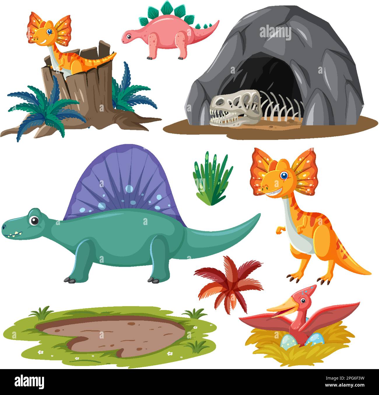 Dinosaurs and Natural Elements Vector Collection illustration Stock ...
