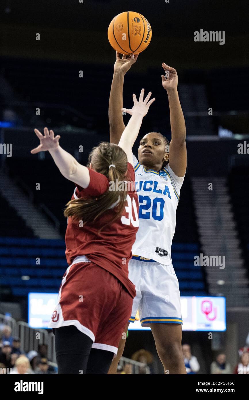 UCLA guard Charisma Osborne (20) shoots over Oklahoma guard Taylor ...