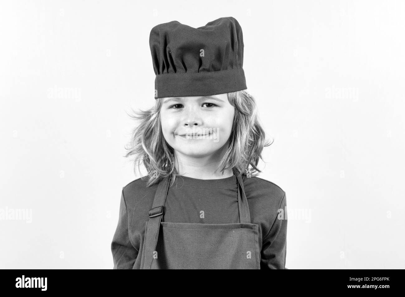 Funny kid chef cook studio portrait. Cooking children. Chef kid boy in ...