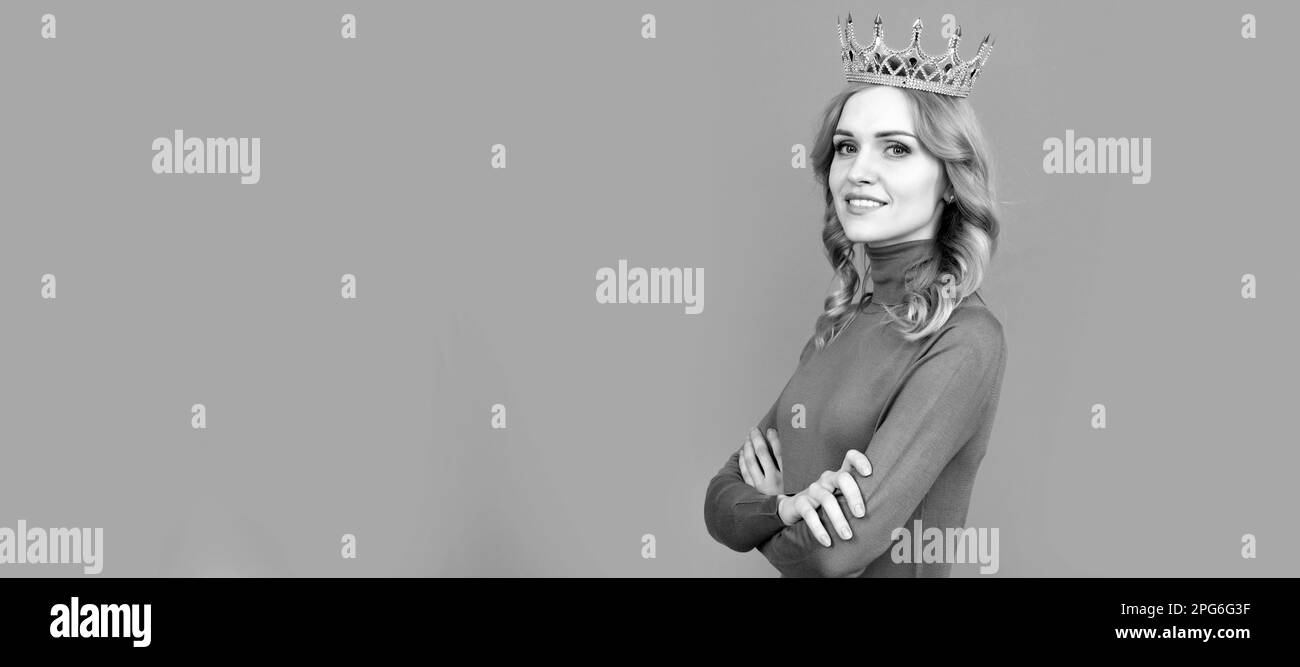 Princess woman with crown. Woman portrait, isolated header banner with ...