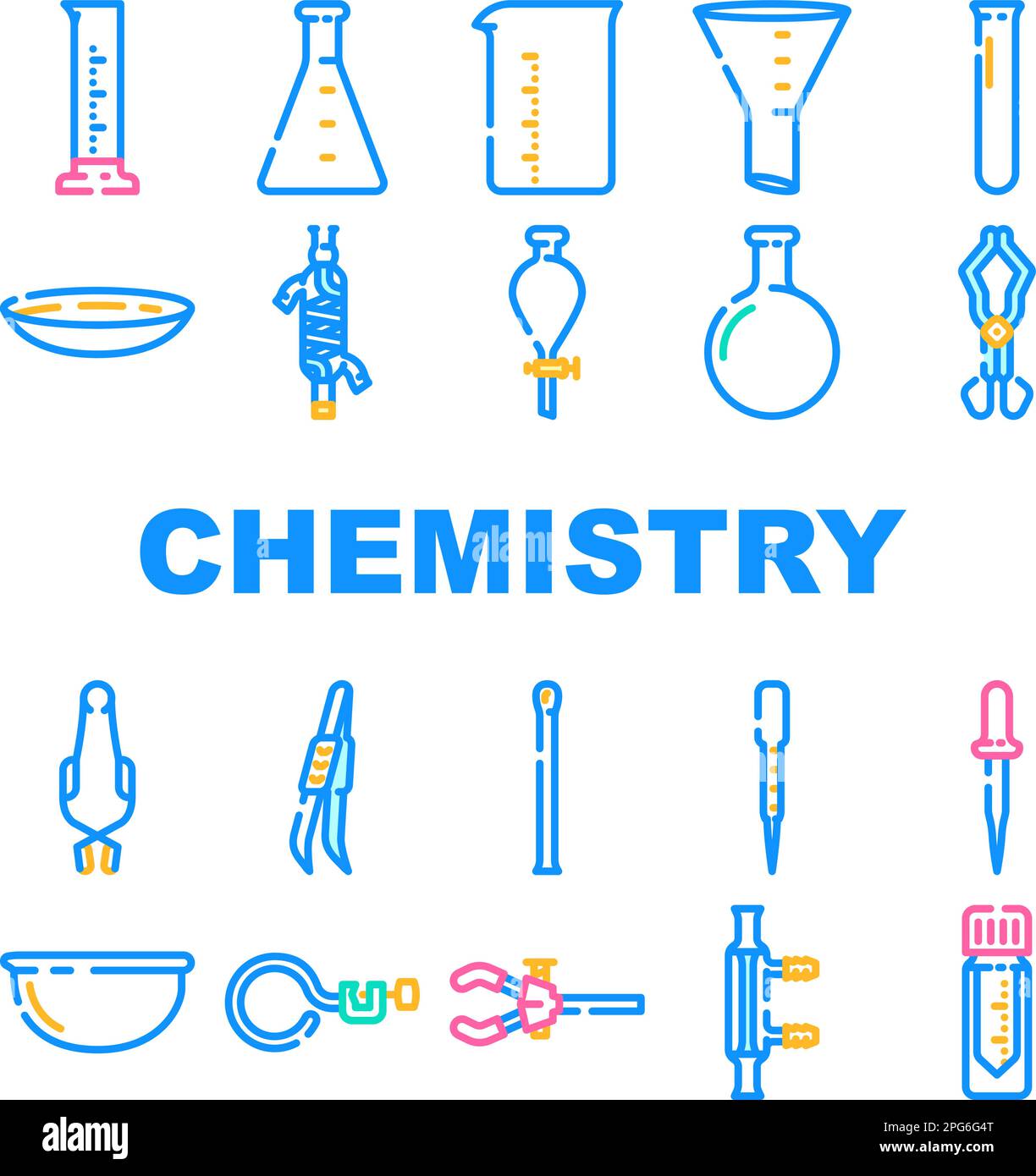 chemistry laboratory flask test icons set vector Stock Vector Image ...