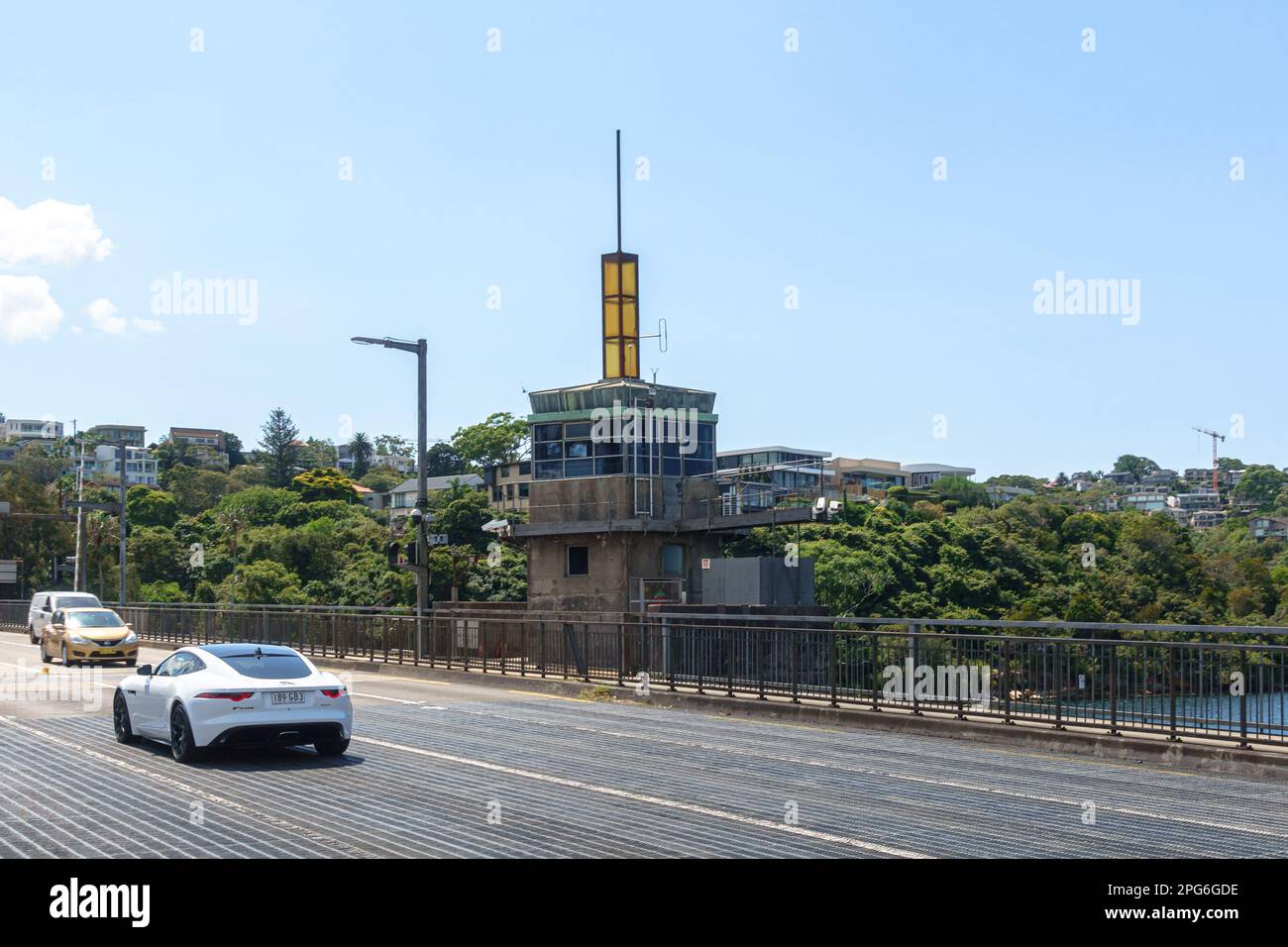The control tower for the Spit Bridge in the Middle Harbour of Sydney ...