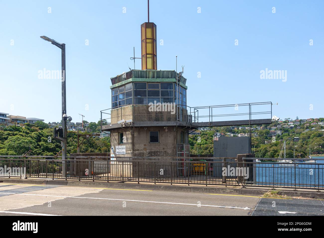 The control tower for the Spit Bridge in the Middle Harbour of Sydney ...