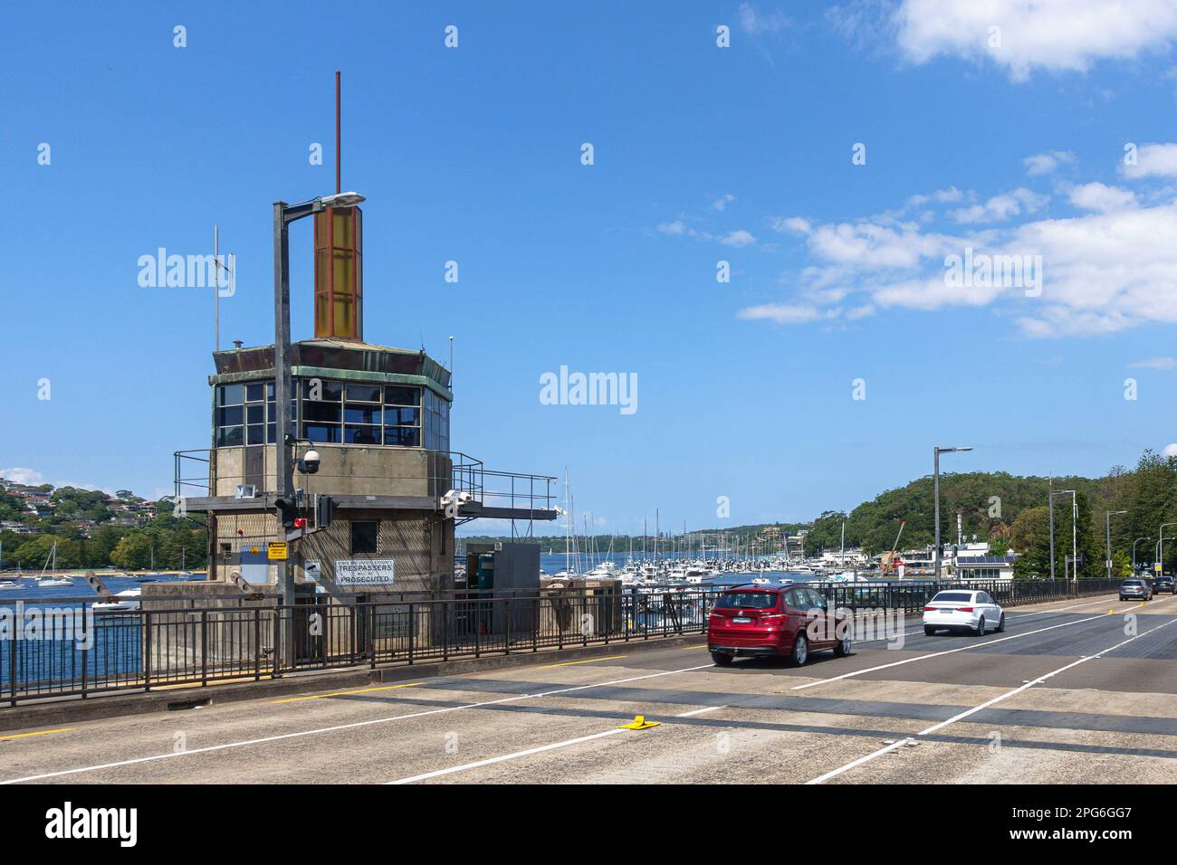 The control tower for the Spit Bridge in the Middle Harbour of Sydney ...