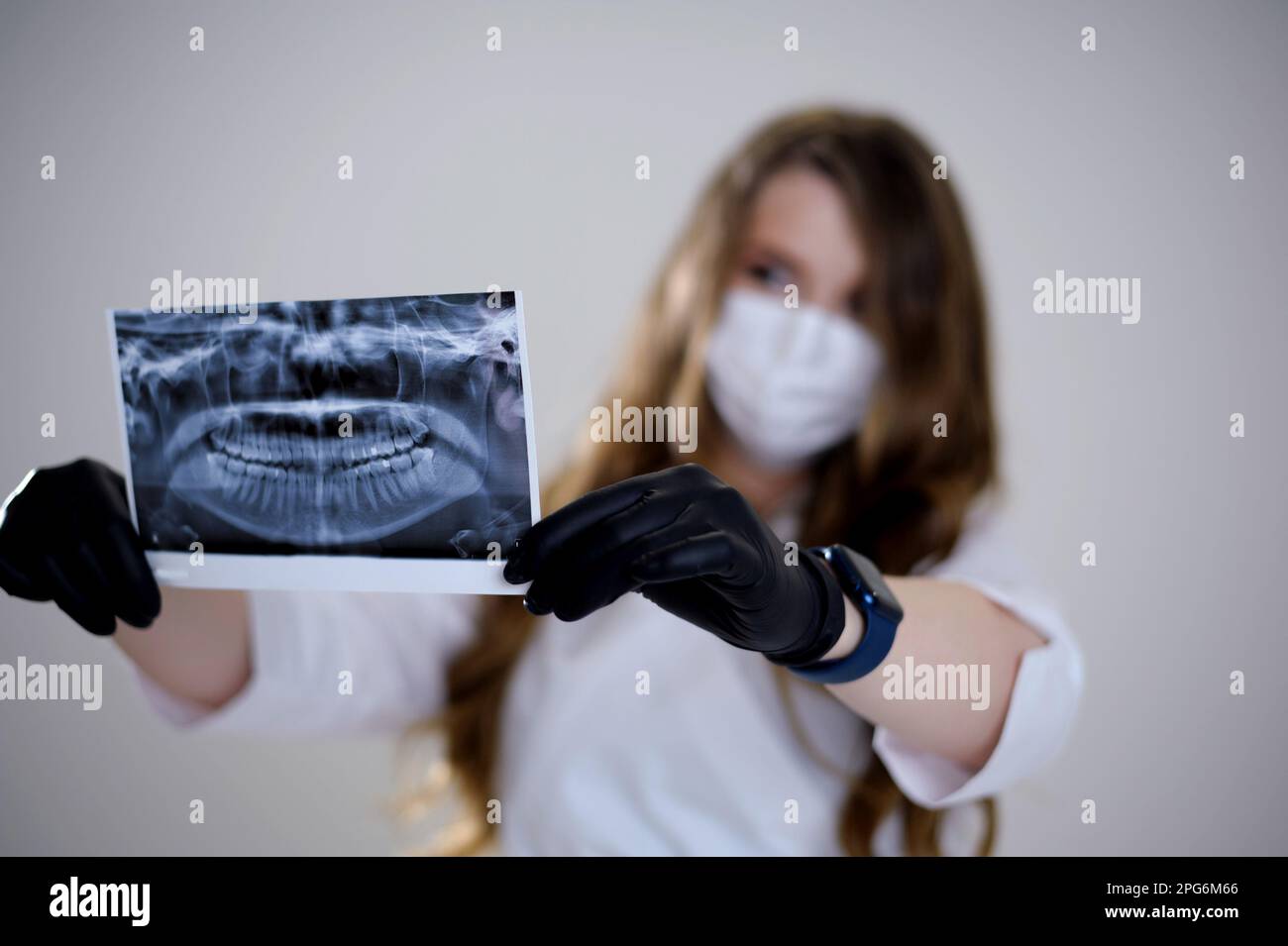 X-ray image of the jaw of all human teeth close-up. Magnetic resonance ...