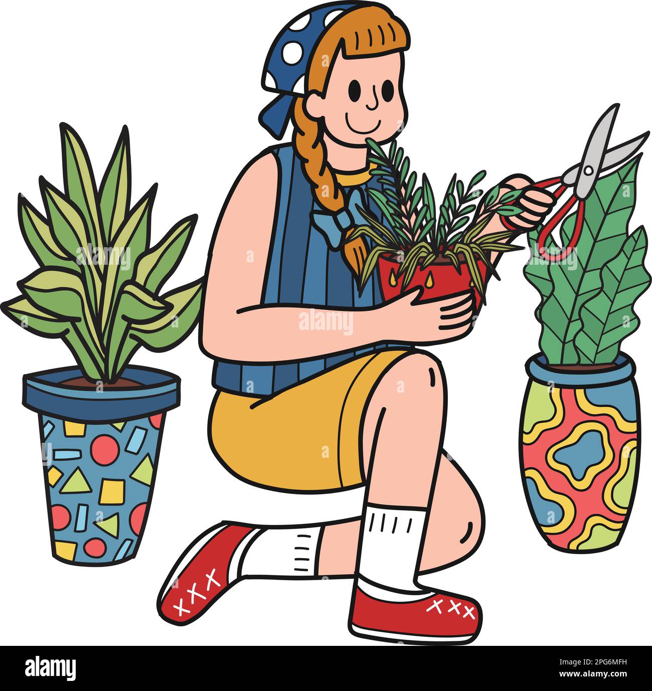 Woman watering can flower pots Stock Vector Images - Alamy