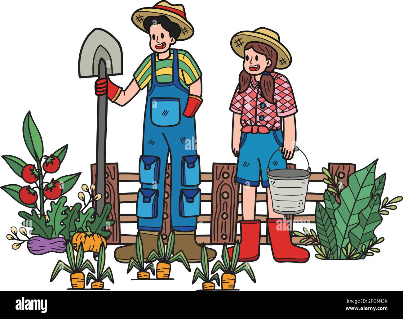 gardener planting vegetables illustration in doodle style isolated on ...