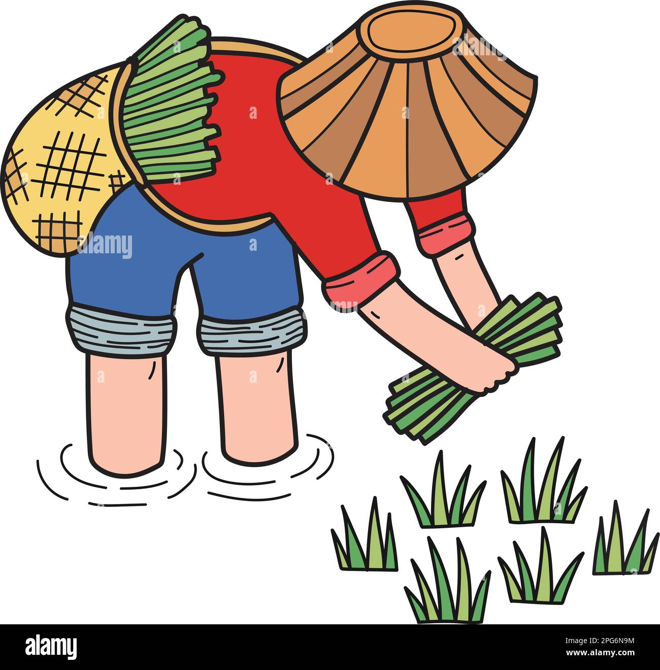 farmers harvesting rice illustration in doodle style isolated on ...