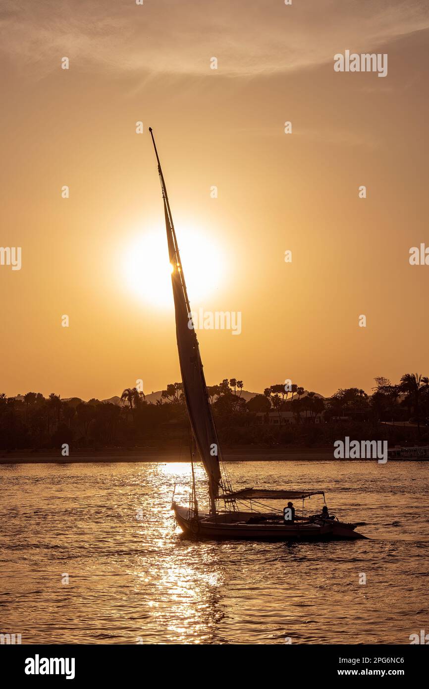 Felucca on River Nile at Sunset, Aswan, Egypt Stock Photo - Alamy