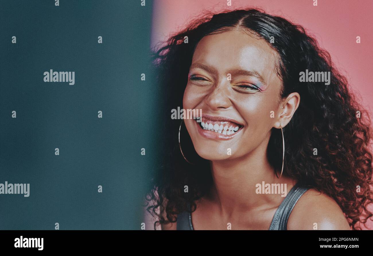 Happy looks good on everyone. a beautiful young woman wearing makeup ...