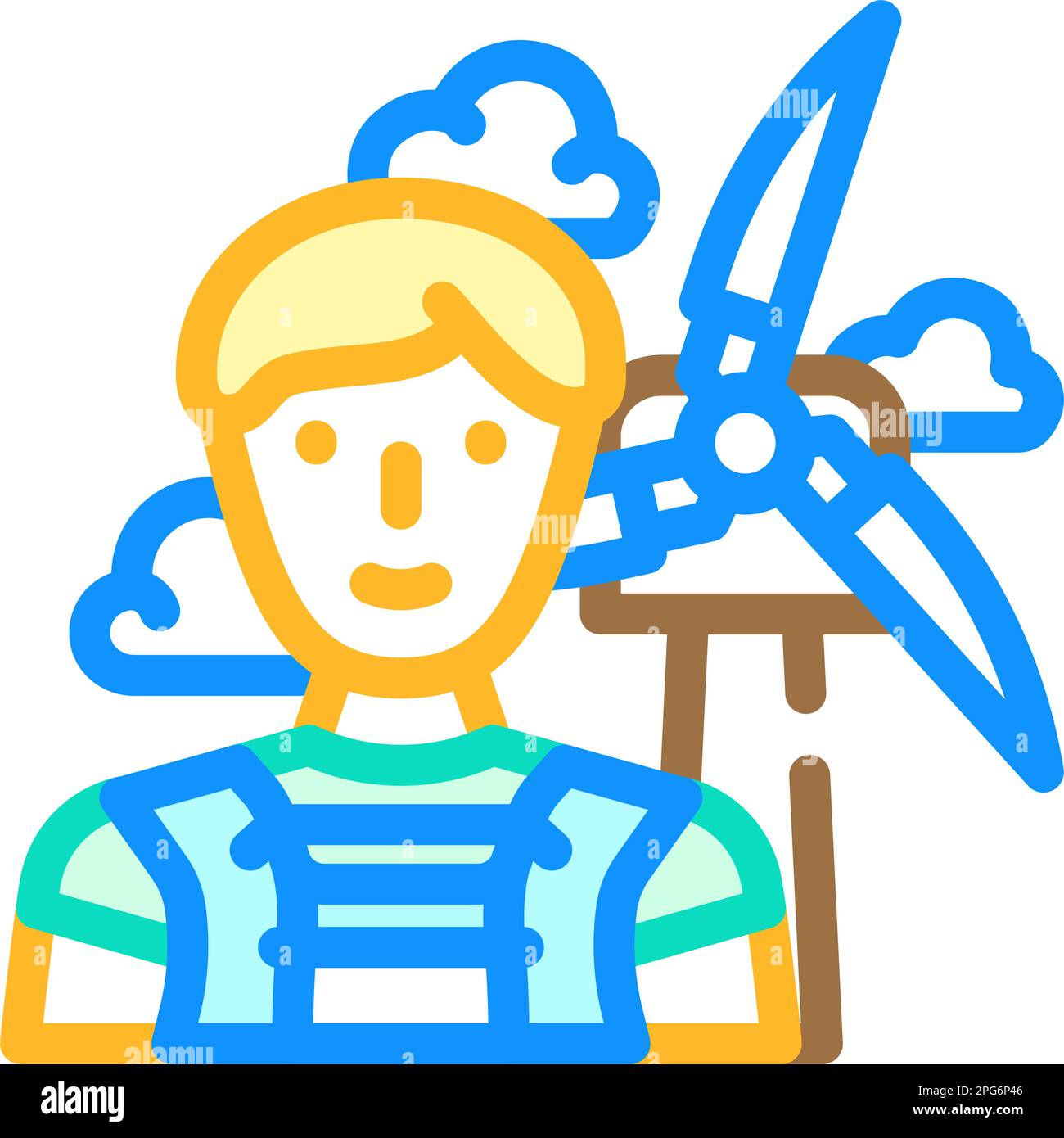 wind turbine technician repair worker color icon vector illustration ...