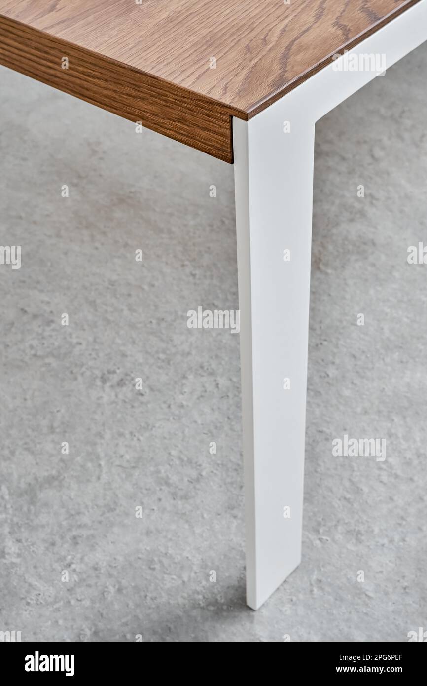 Minimalism style dining table with thin wooden table top of toned oak ...