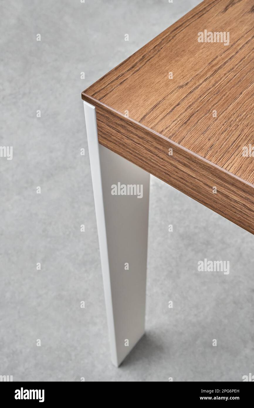 Minimalism style dining table with thin wooden table top of toned oak ...