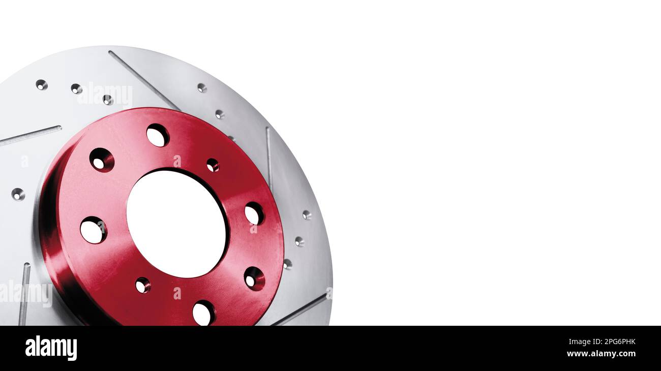 The new metal brake discs of the car on white background, panoramic ...