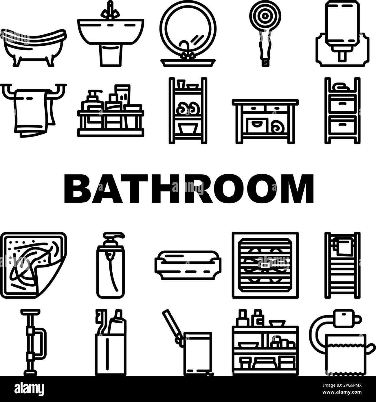 bathroom bath equipment hygiene icons set vector Stock Vector Image ...