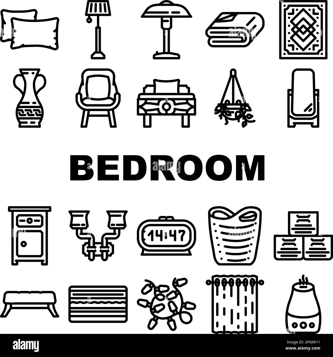 bedroom house home bed interior icons set vector Stock Vector Image ...