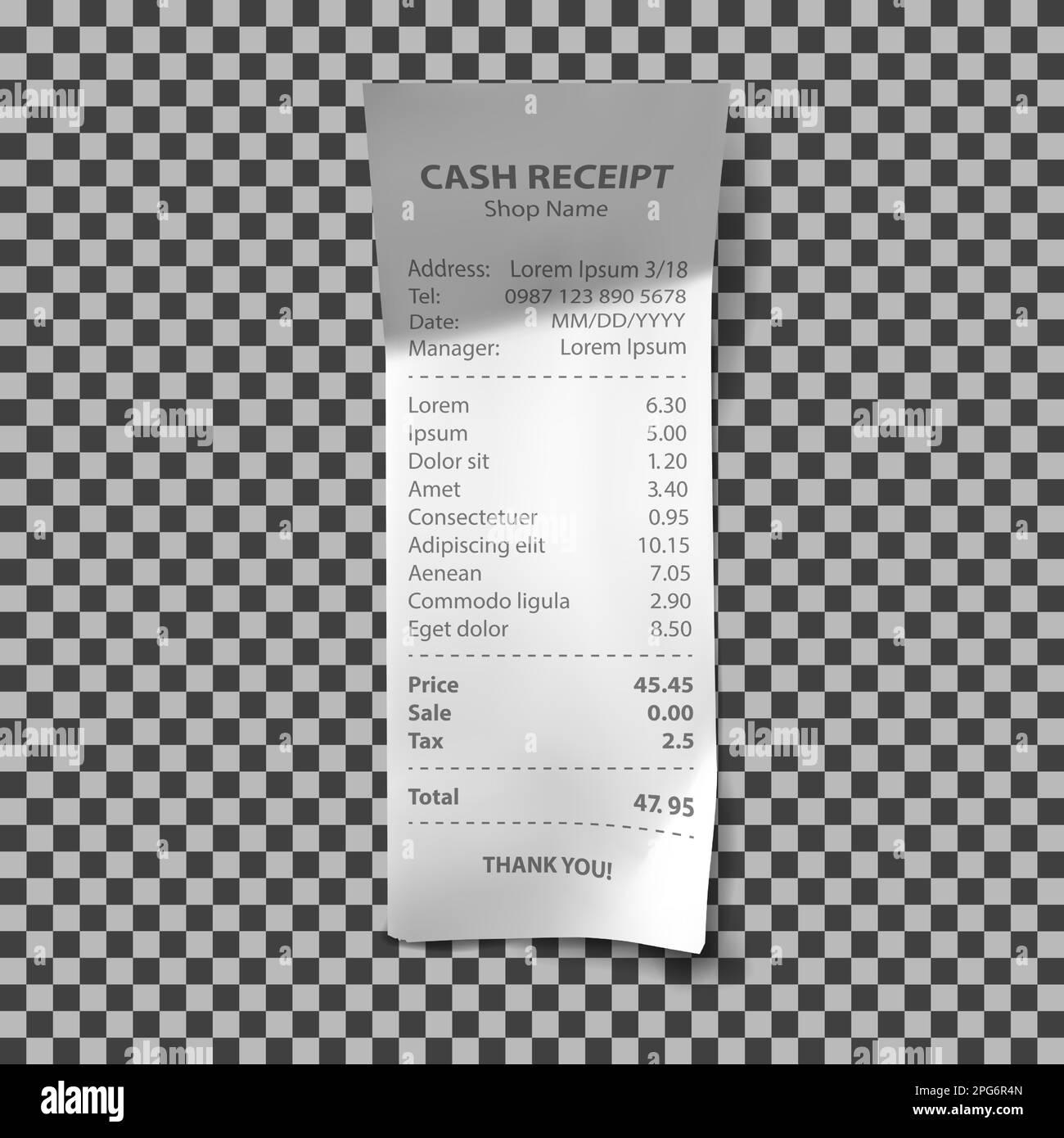 Shop receipt realistic isolated vector illustration. Direct paper ...
