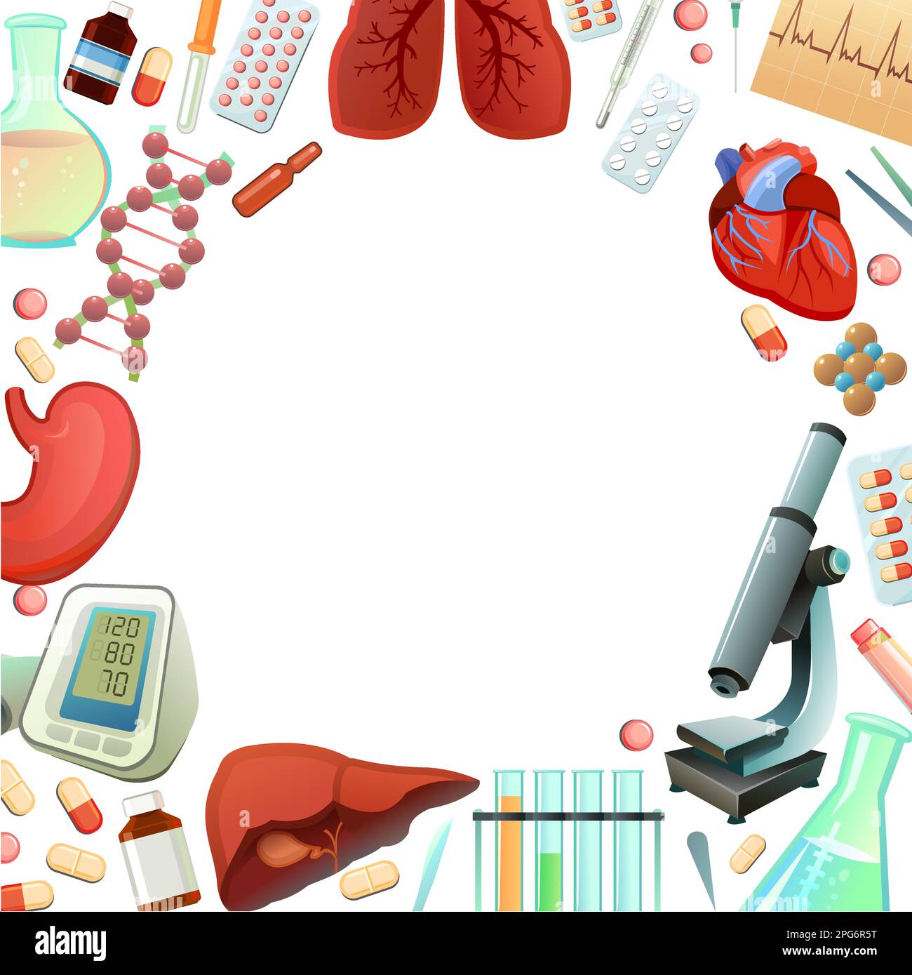 Medicine and treatment picture frame around edge of picture. Round ...
