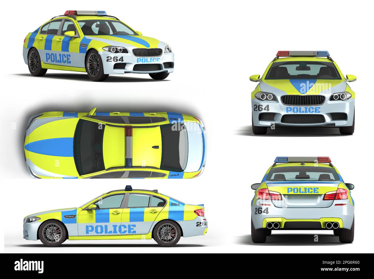 Set of modern police car different view 3d render on white Stock Photo ...