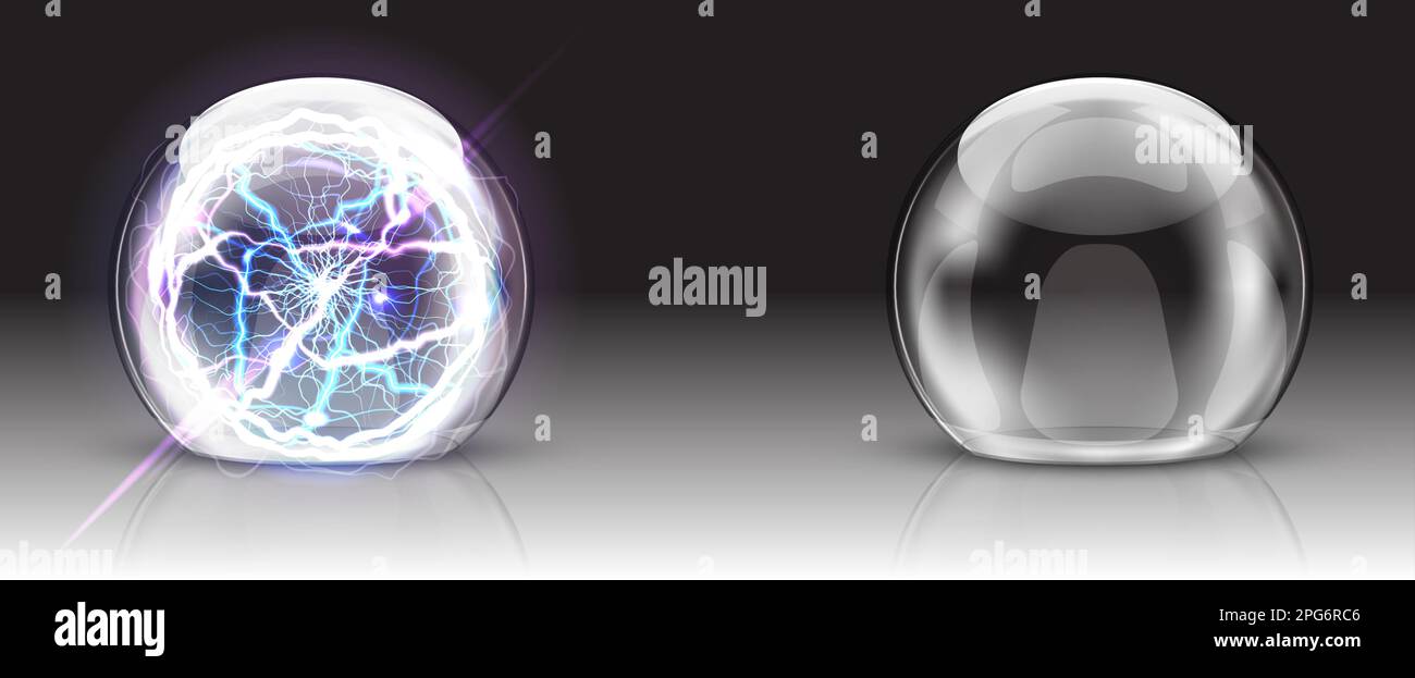 Glass dome, electric ball or sphere realistic vector. Glass round dome ...