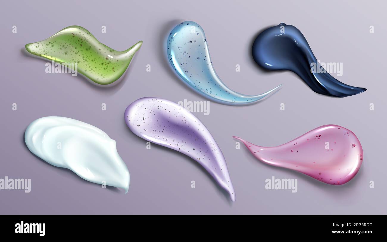 Cosmetic cream and scrub smear realistic set of vector illustrations ...