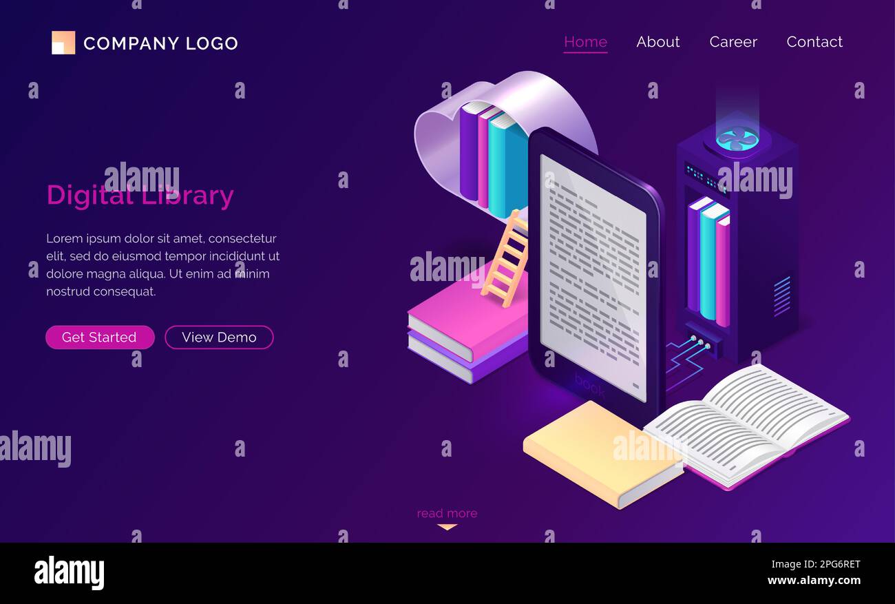 Online digital library isometric concept vector illustration. Virtual ...