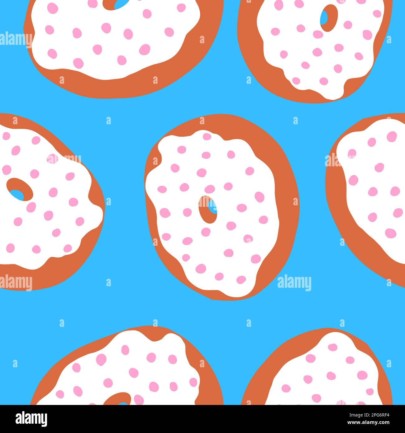 Seamless pattern of donut rings in cartoon flat style. Pink balls ...