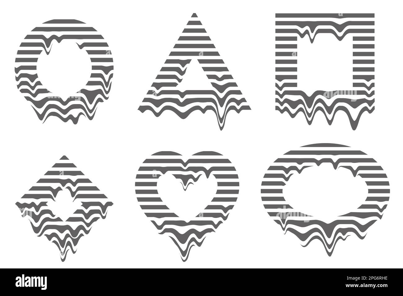 Glitch cyberpunk geometric shapes. Abstract graphic design elements. Futuristic melted drips ...