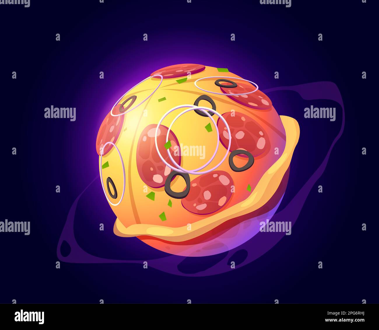 Pizza planet in outer space. Vector cartoon funny art of food planet ...
