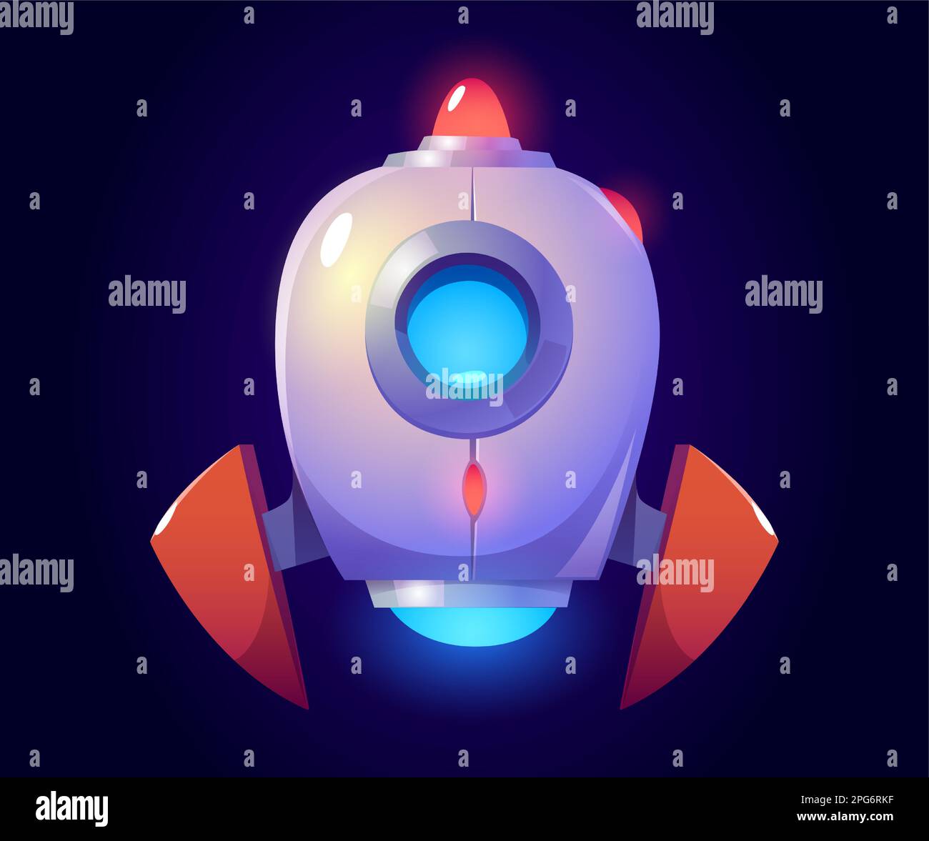 Vector rocket, glowing spaceship isolated on blue background. Vector ...