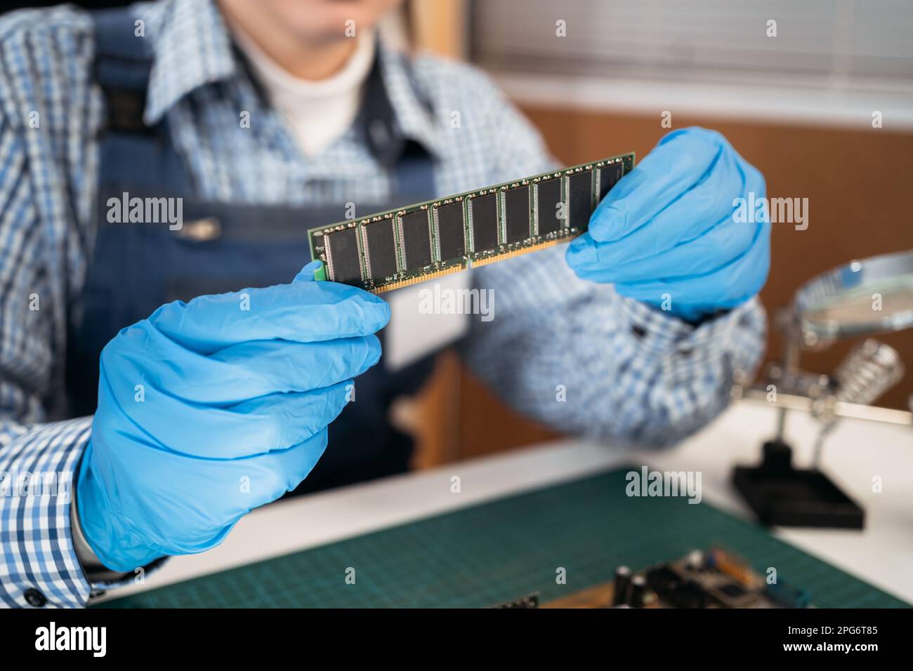 Computer service engineer technician workplace repairing fixing broken ...