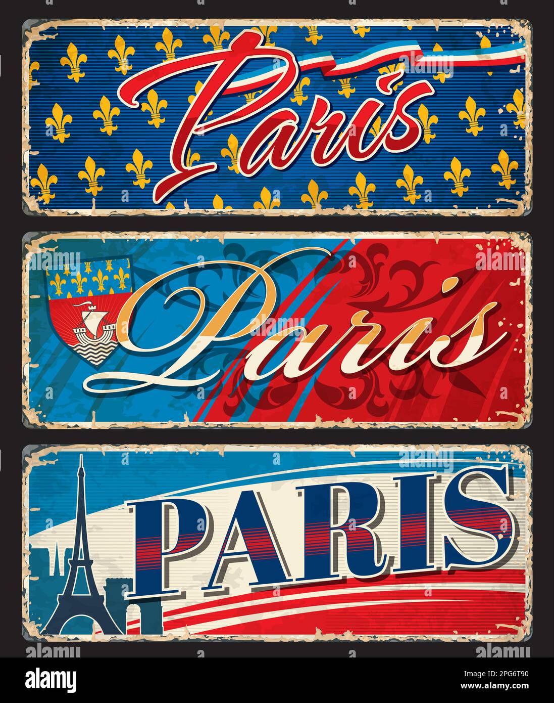 Paris travel stickers and plates, France city luggage tags, vector ...