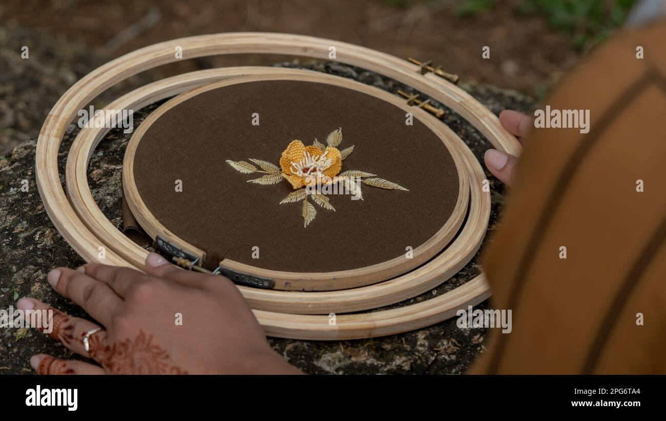 Embroidery stand hoop with beautiful pattern on the fabric for ...