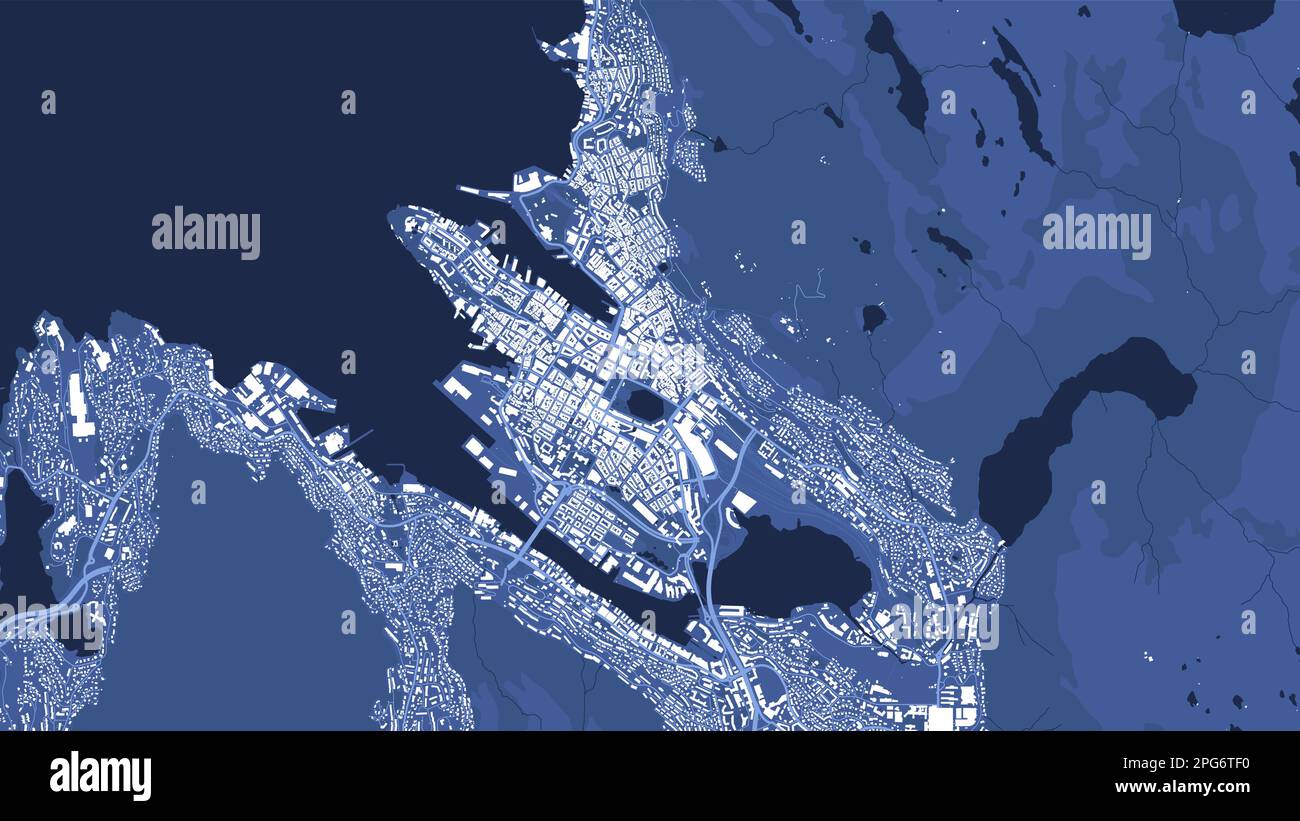 Detailed blue vector map poster of Bergen city administrative area ...