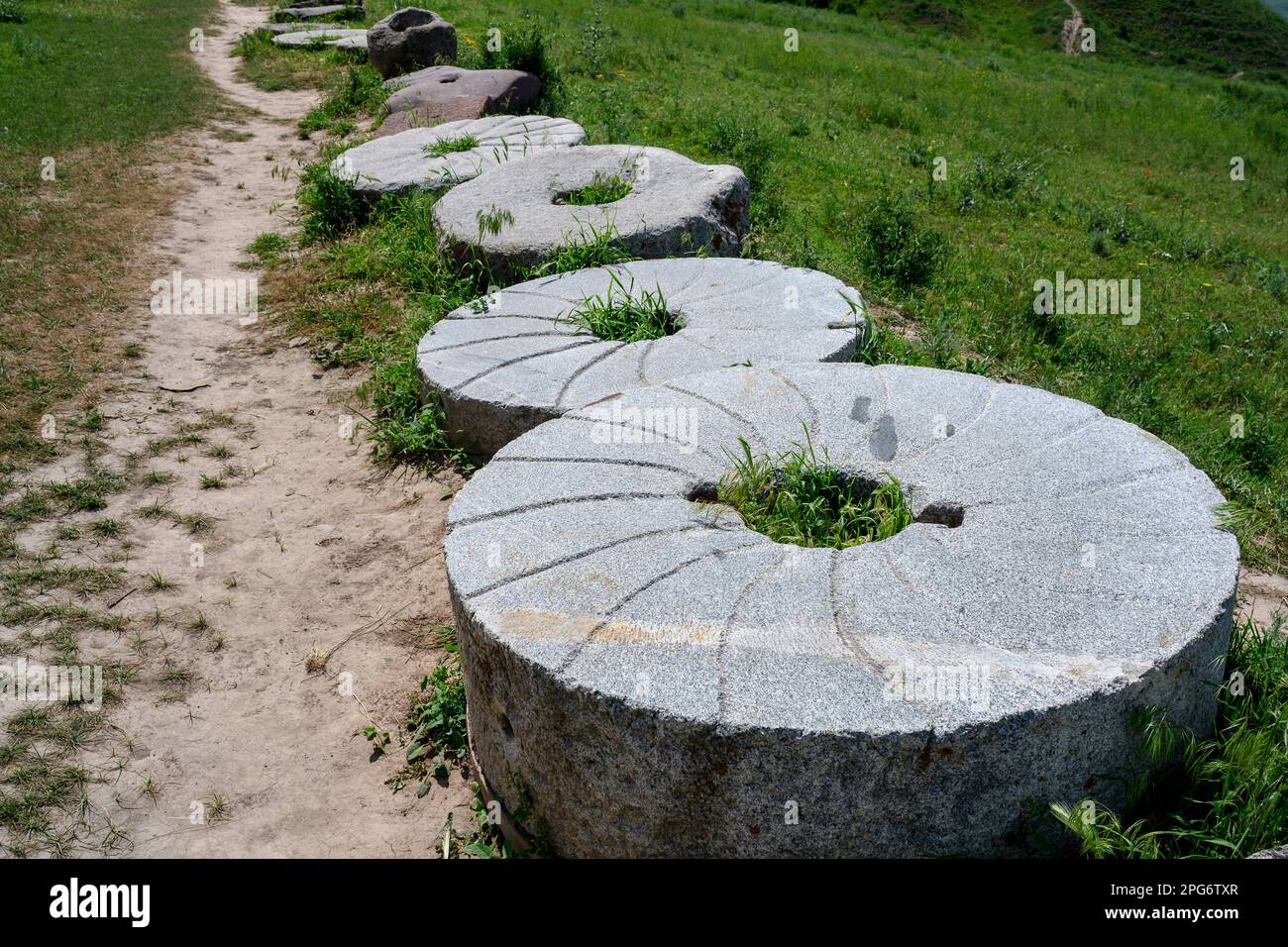 Ancient huge round stone millstones of the 6th-10th centuries of ...