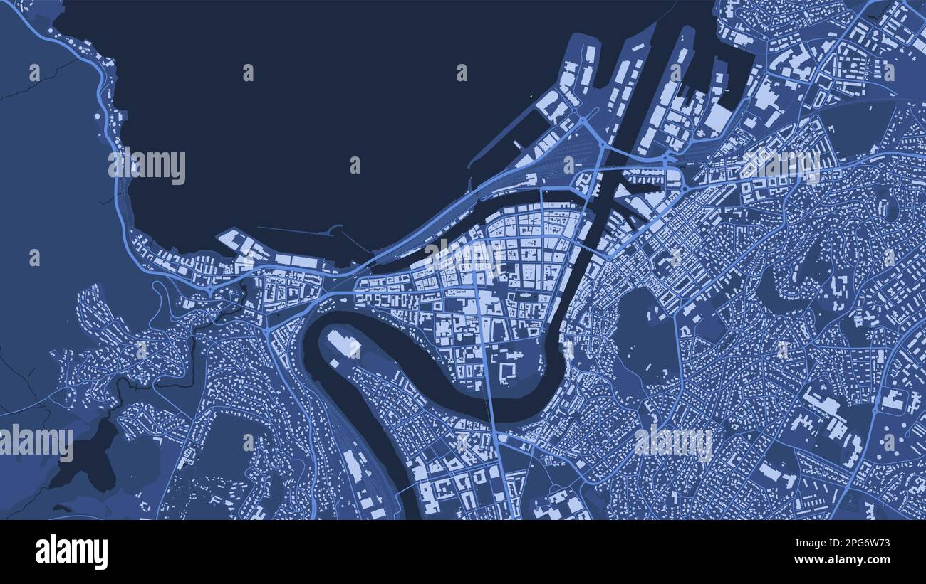Detailed blue vector map poster of Trondheim city administrative area ...