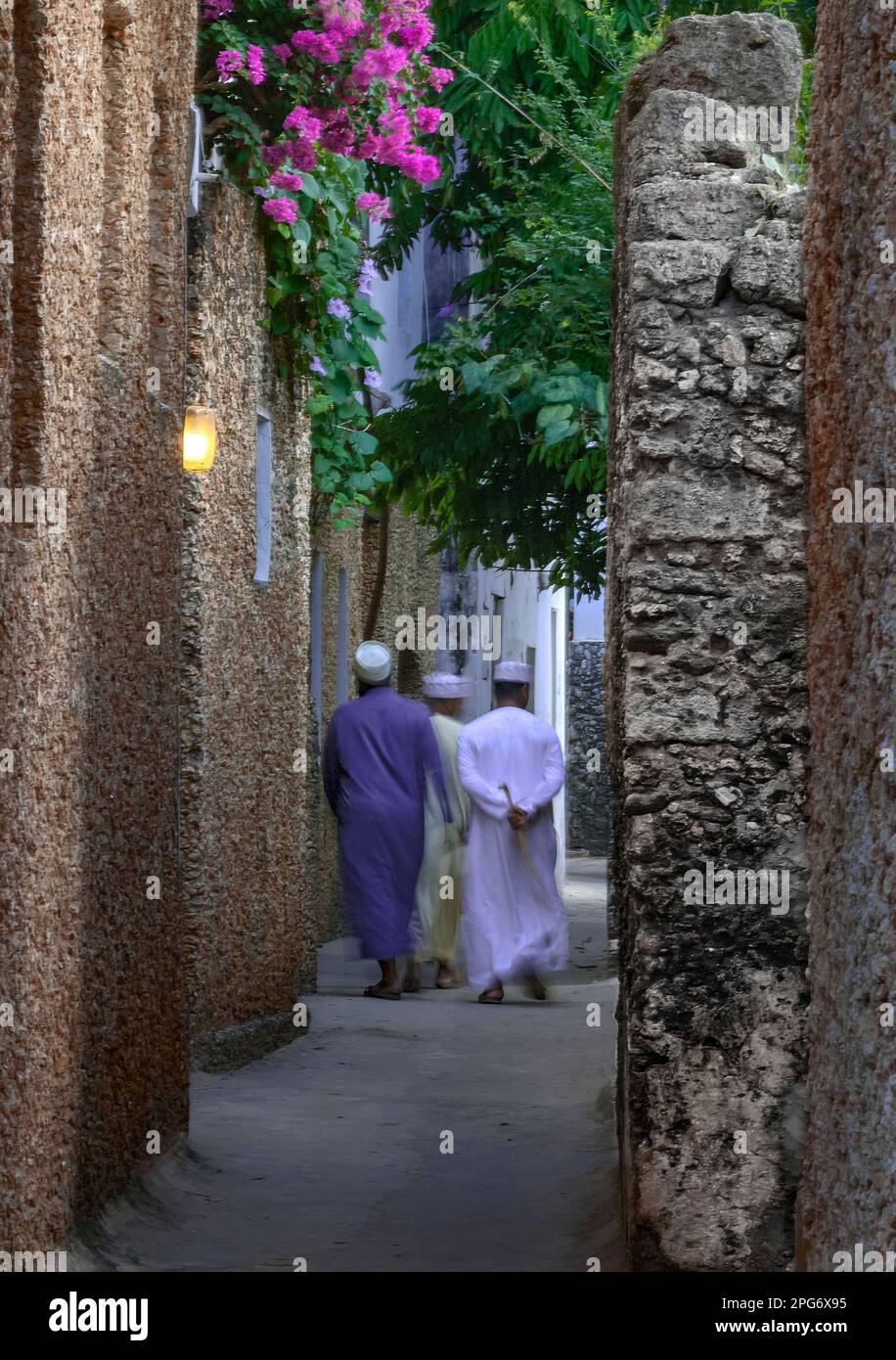 The narrow passages and streets of Shela town on Lamu Island Stock ...