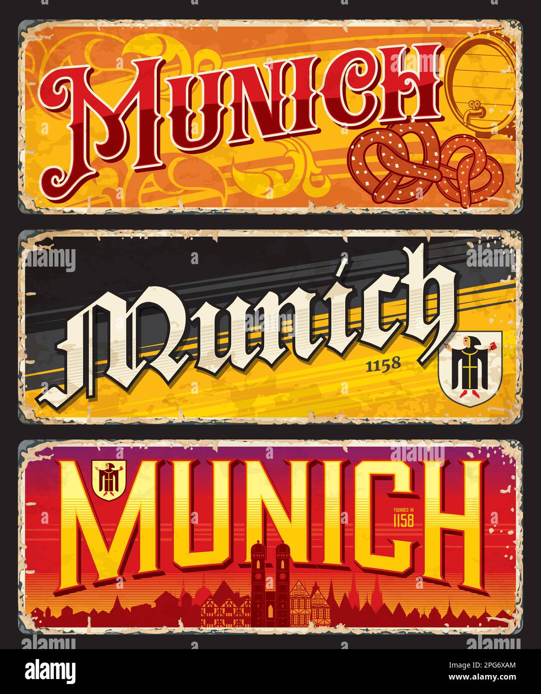 Munich travel stickers and plates or Germany city luggage tags, vector ...