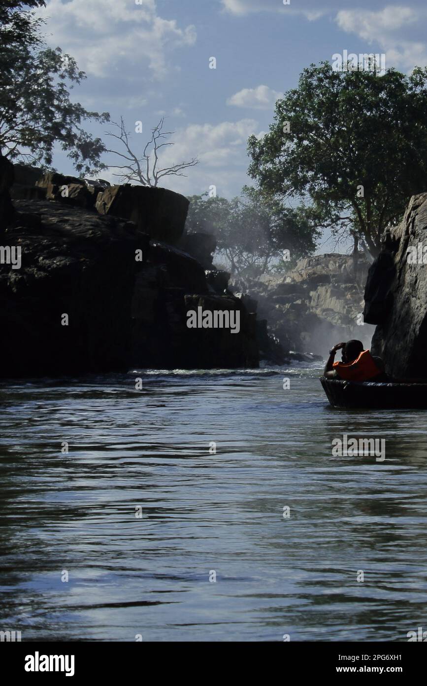 coracle boat riding on kaveri river, beautiful narrow river gorge is ...