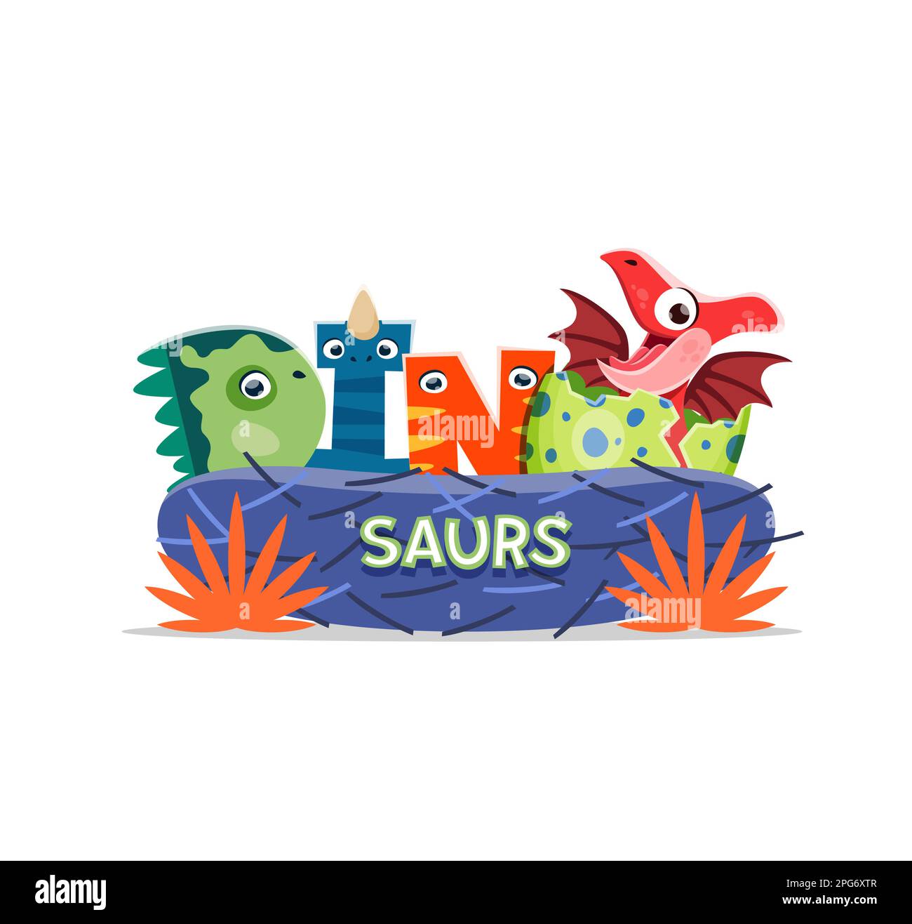 Cartoon funny Pterodactyl dinosaur character and dino egg. Cute extinct ...