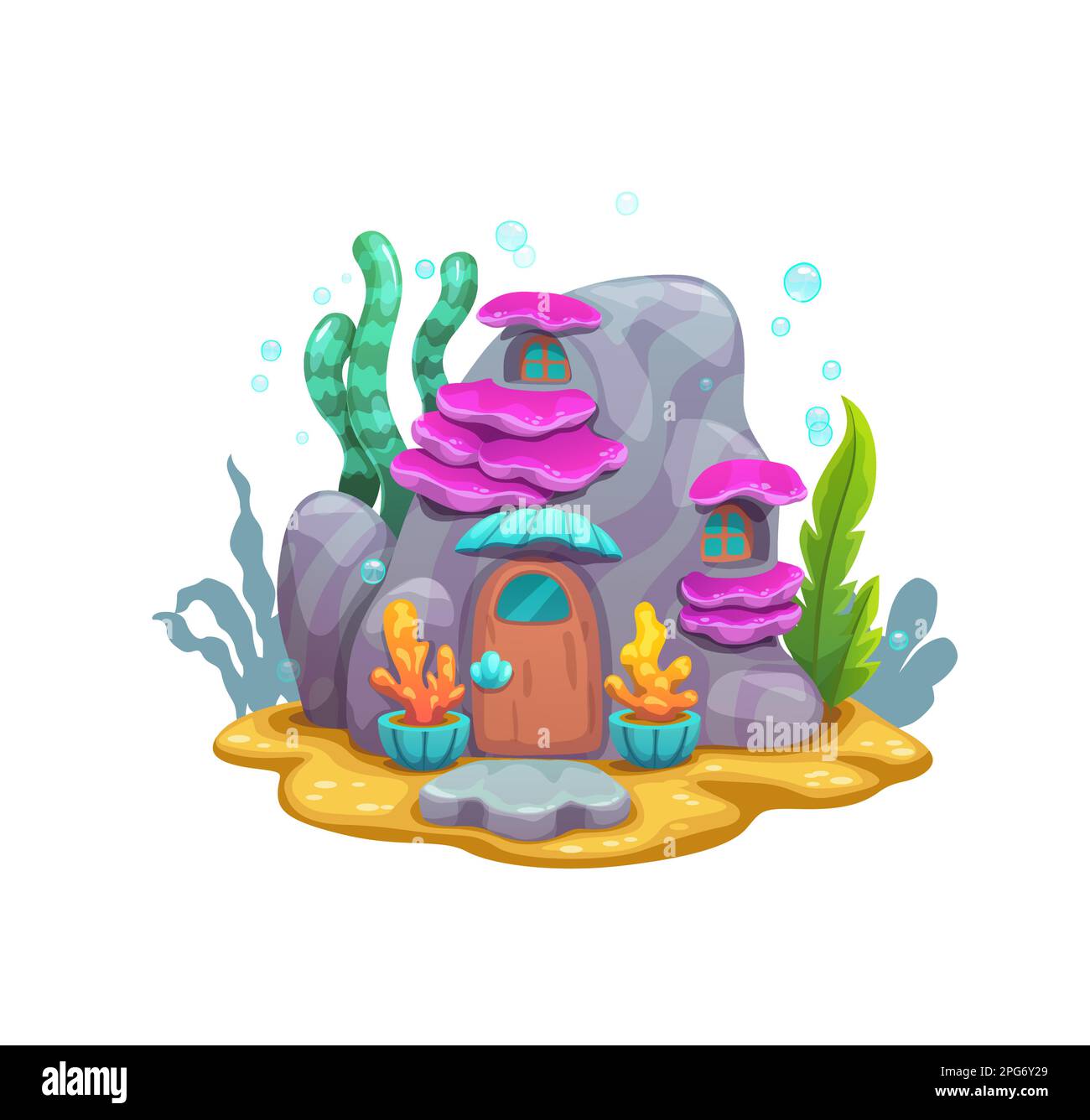 Cartoon underwater mountain rock, fairy house or undersea dwelling ...