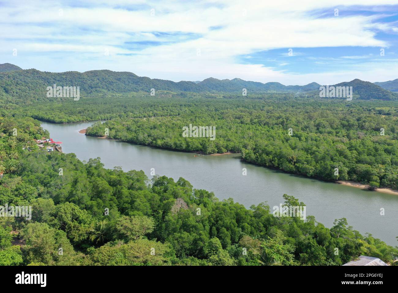 Panorama drone shot over the paradisiacal rainforest landscape of Coron ...