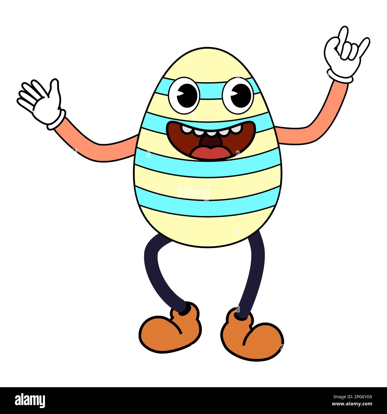 Easter egg groovy cartoon vintage style, Happy Easter. Characters egg ...