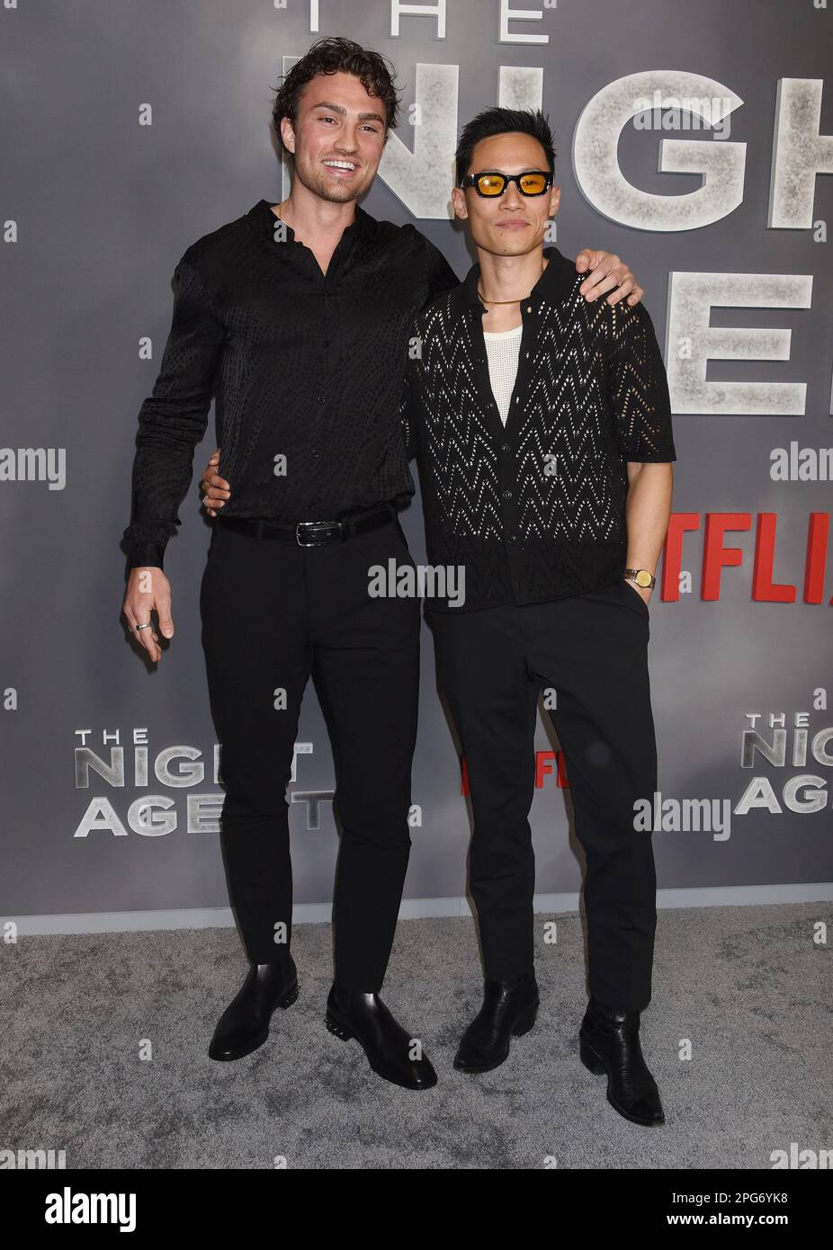 Los Angeles, CA on March 20, 2023. Andre Anthony and Curtis Lum arriving to Netflix's "The Night ...