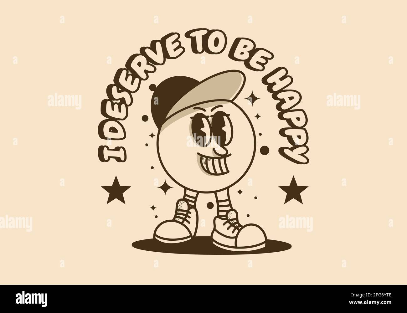 Vintage mascot character design of ball head character with happy face ...