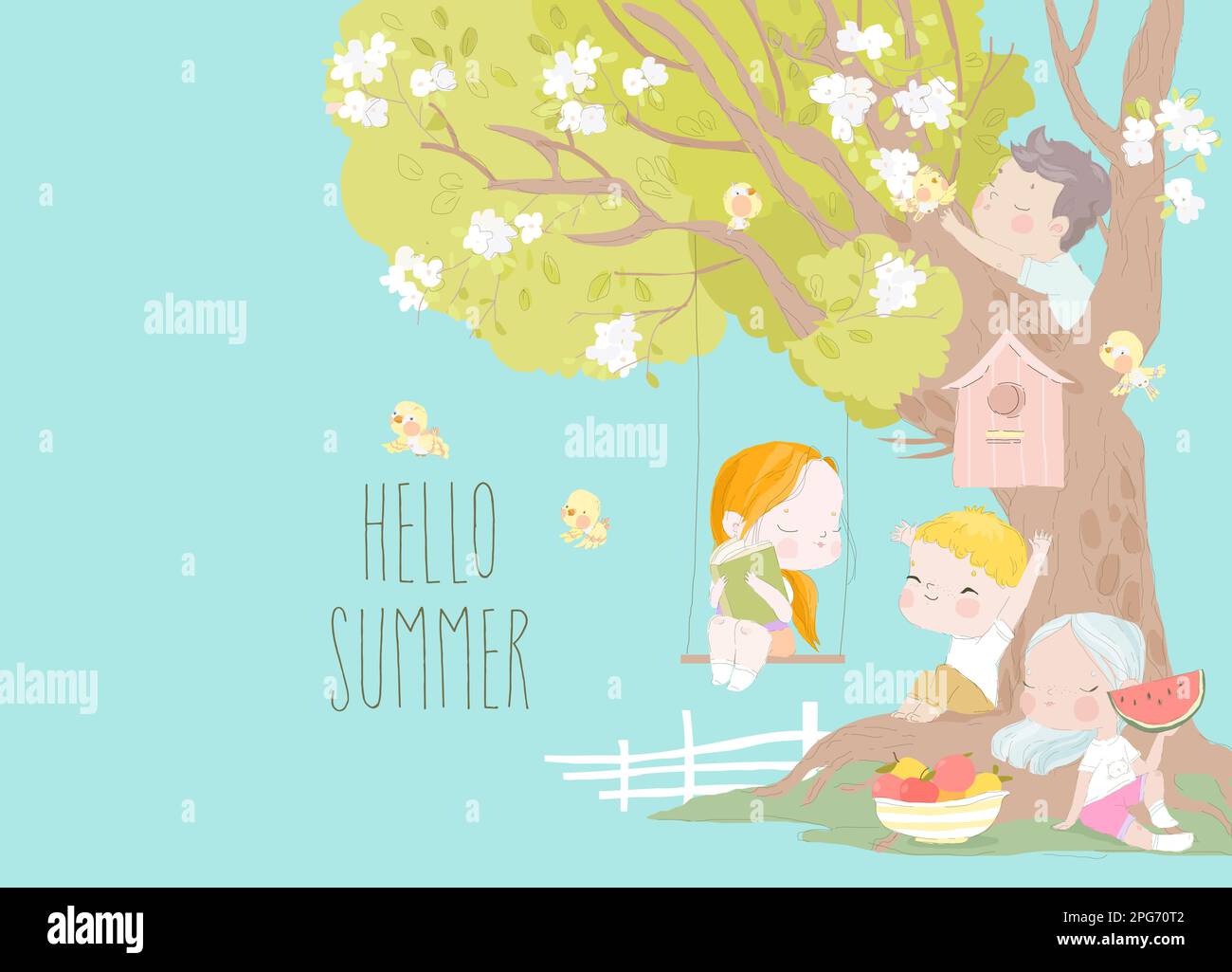 Funny Cartoon Kids enjoying Summer Vacation in the Park Stock Vector ...