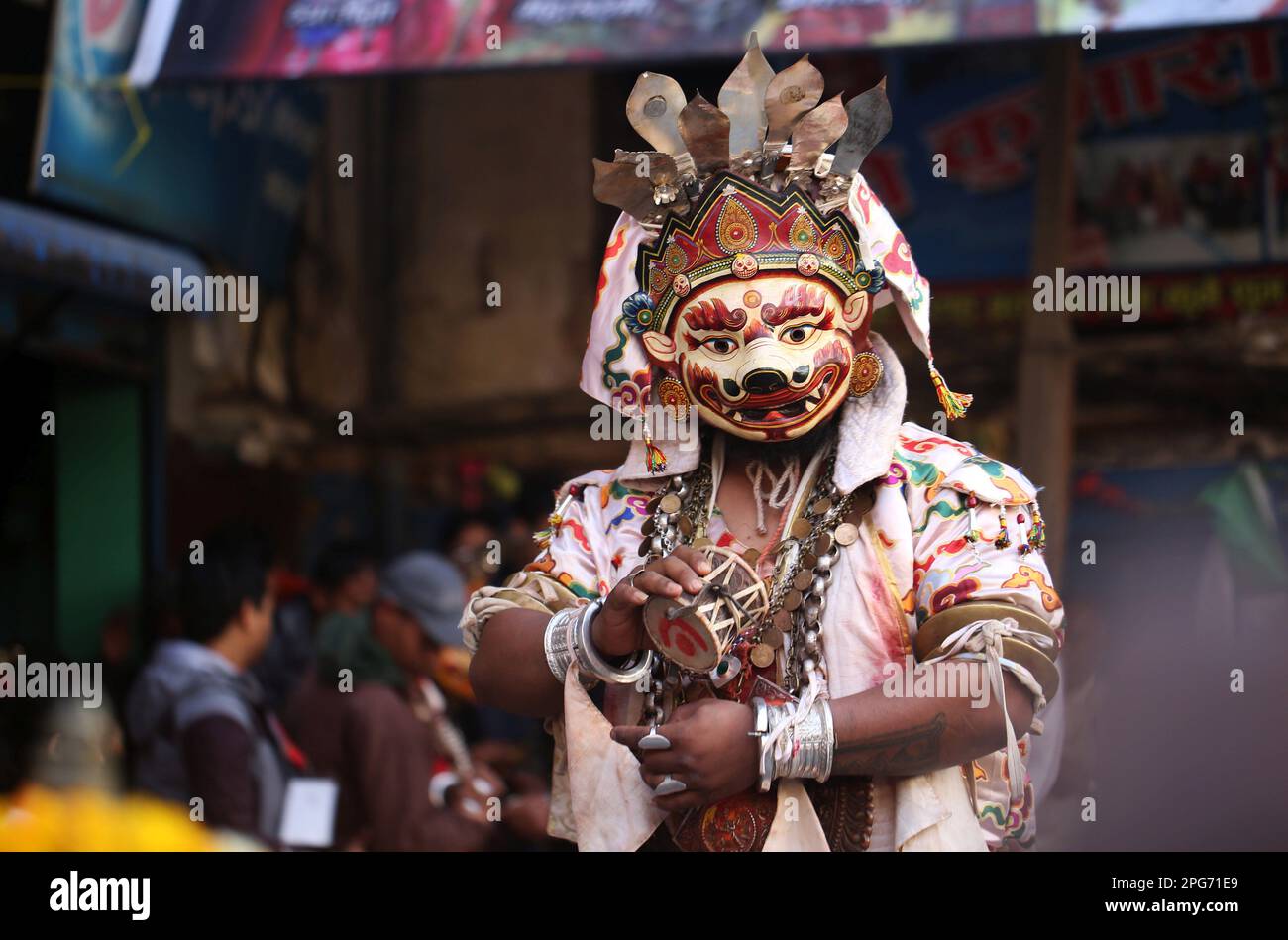 March 21, 2023: A deity performs during Nardevi Swetkali dance to mark ...