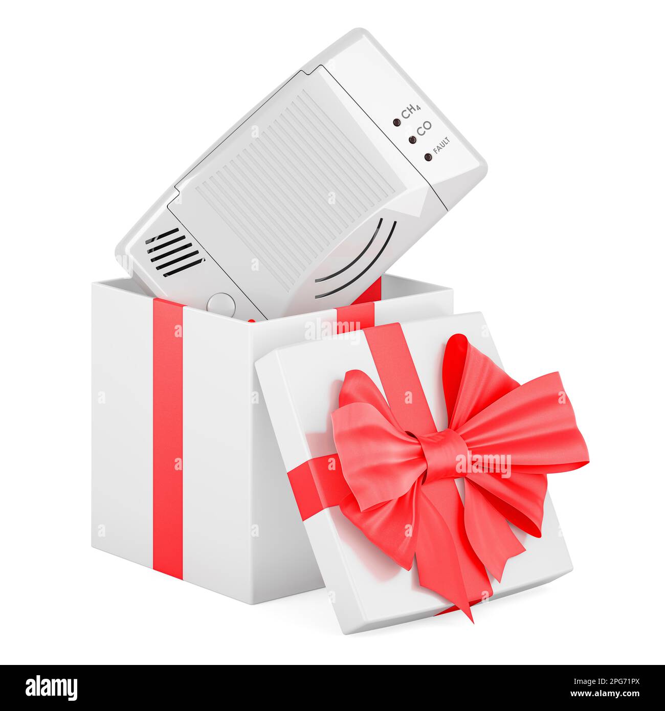 Carbon monoxide detector inside gift box, present concept. 3D rendering ...