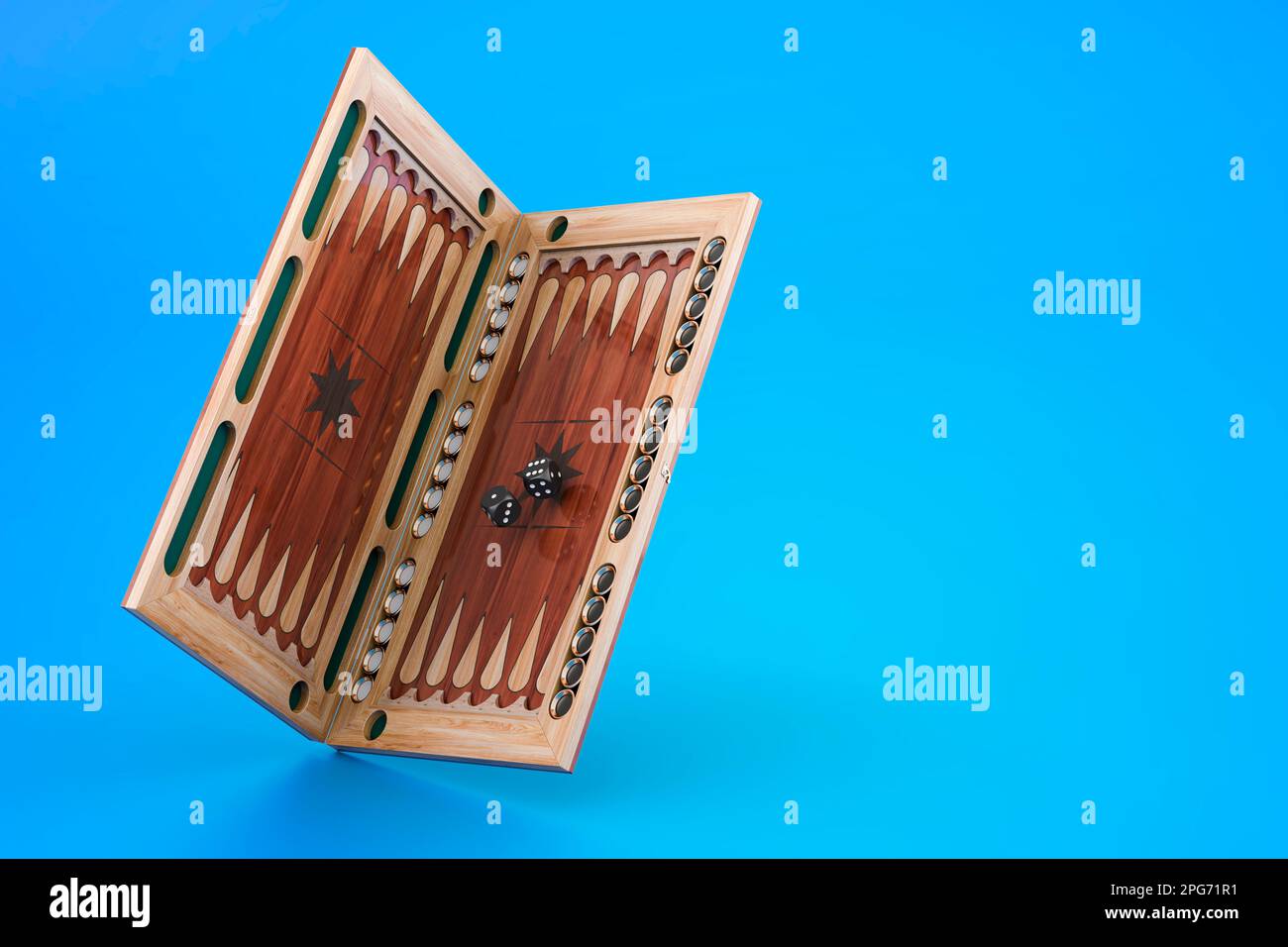 Backgammon, board game. 3d rendering isolated on blue background Stock ...