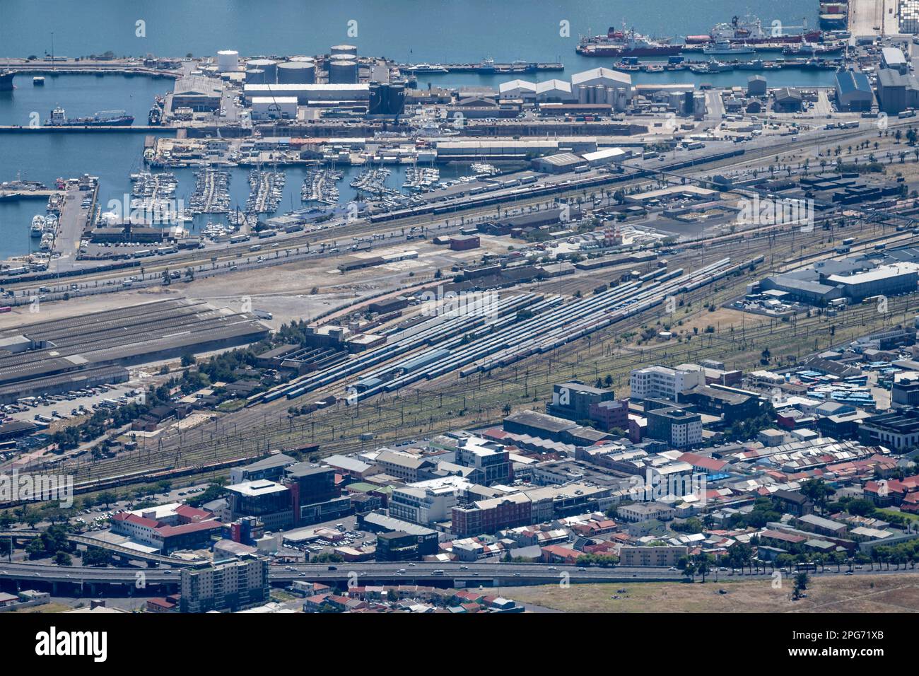 CAPE TOWN, 2023 january 10, aerial cityscape with harbor quays and ...